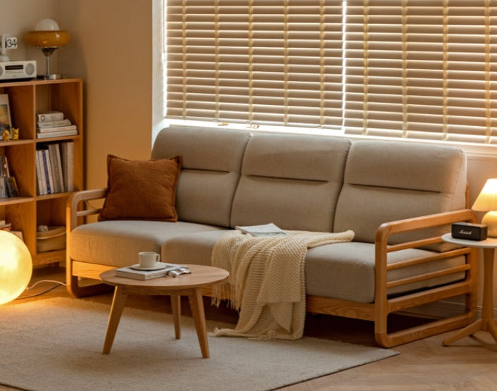 Oak Solid Wood Fabric Sofa)