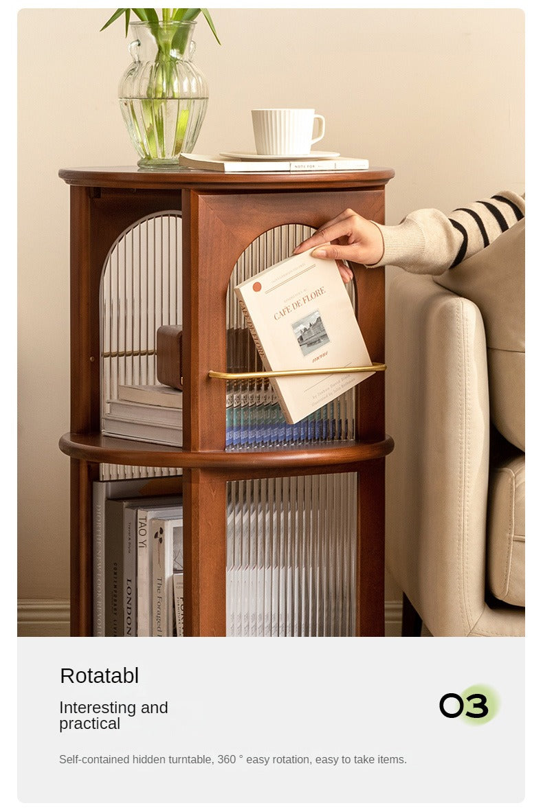 Poplar Solid Wood Side Table, Retro Storage Rack rotated 360°