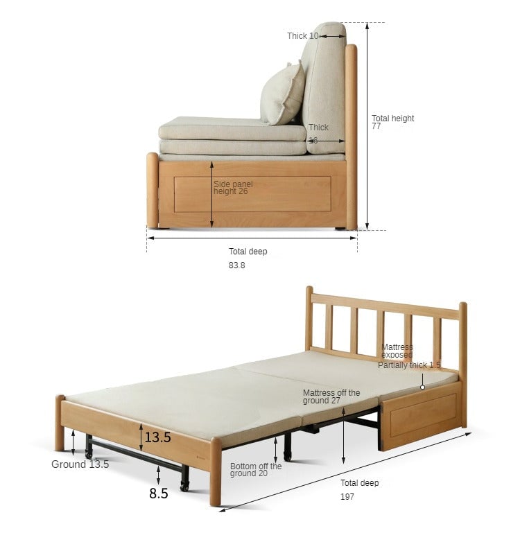 Beech, Birch solid wood sofa bed, Sleeper sofa