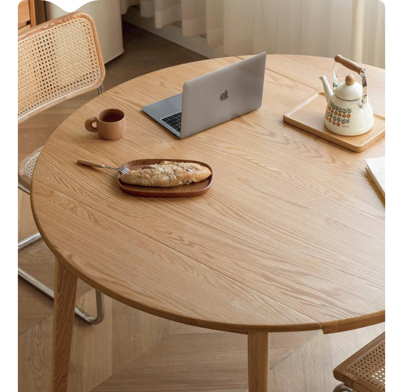 Oak solid wood folding round dining table