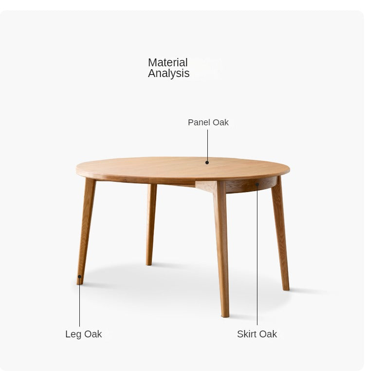 Oak solid wood folding round dining table