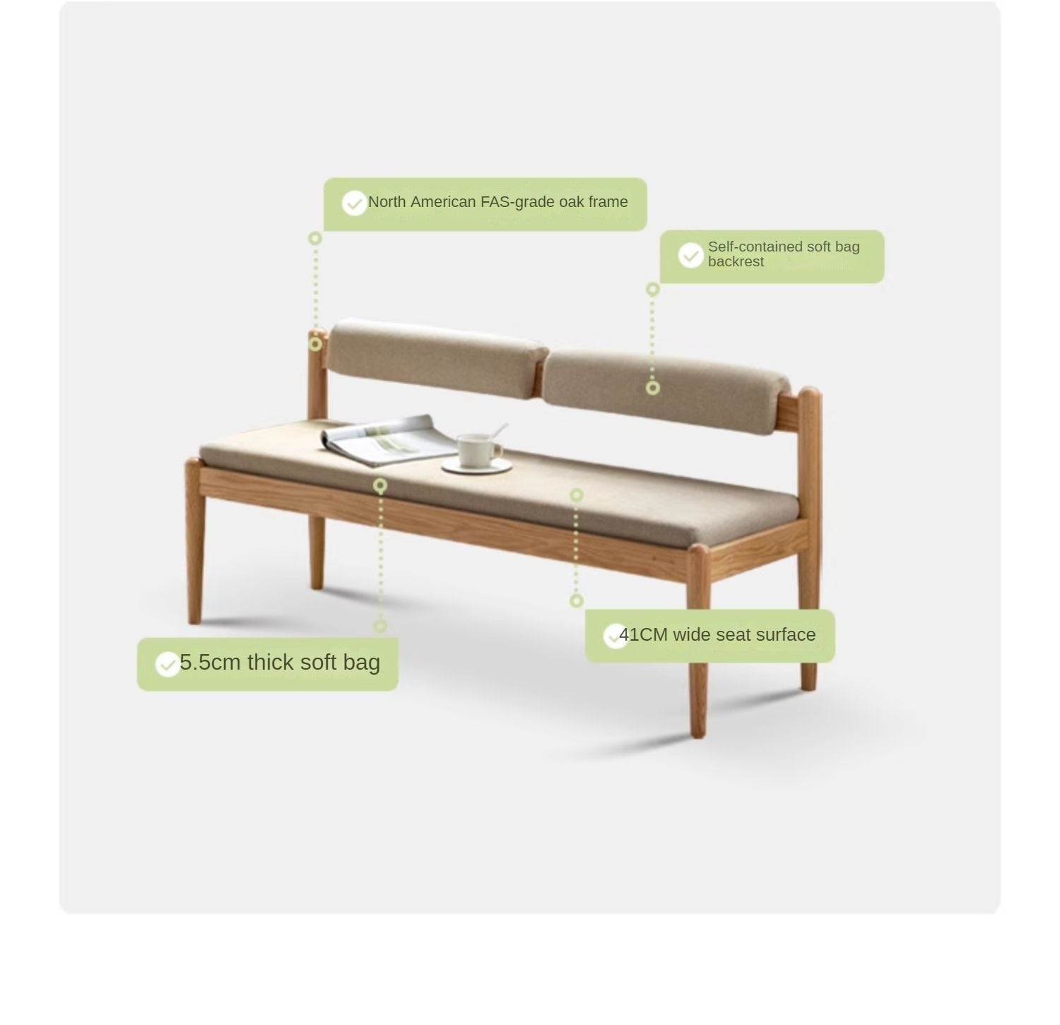 Oak solid wood Soft bench