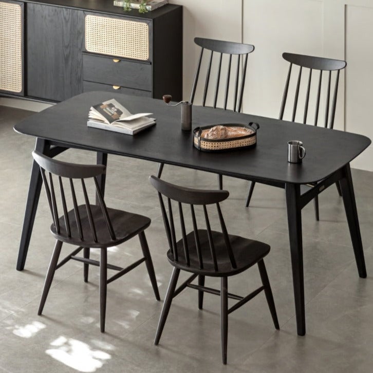 Oak Solid Wood Black Dining Table Light Luxury Italian