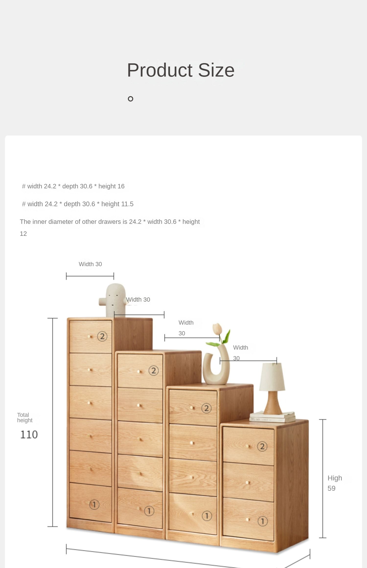 Oak, Beech solid wood side cabinet, multi-functional storage:
