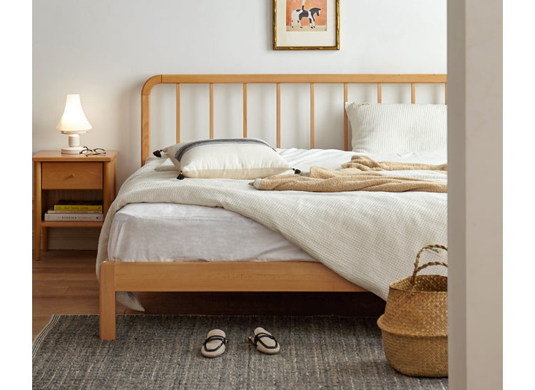 European Beech Solid Wood Bed Modern Simple.