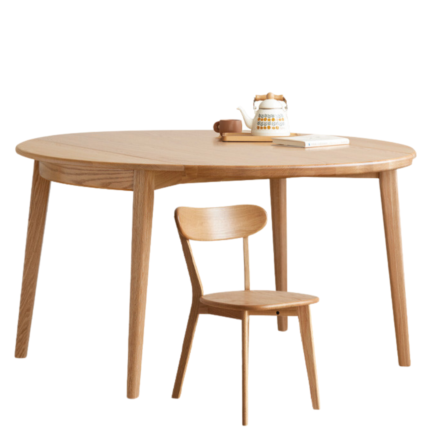 Oak solid wood folding round dining table