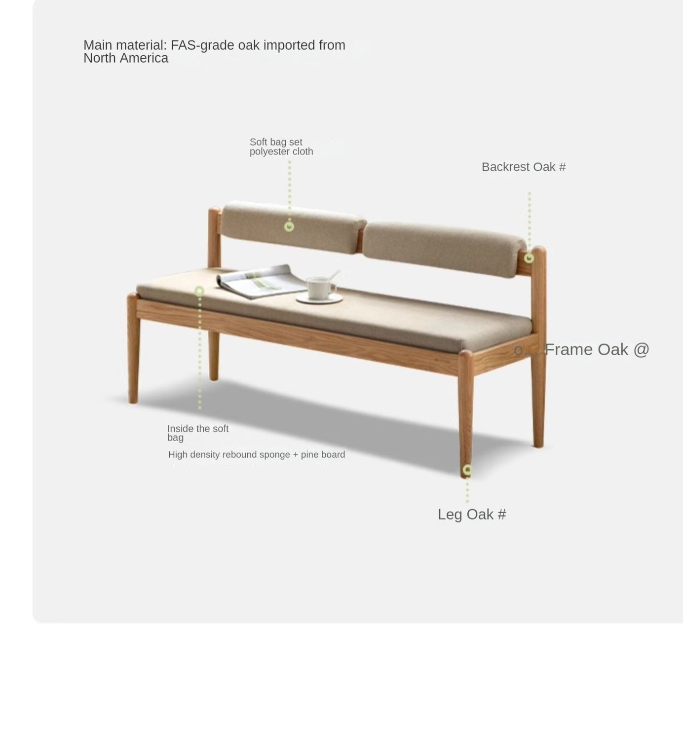 Oak solid wood Soft bench