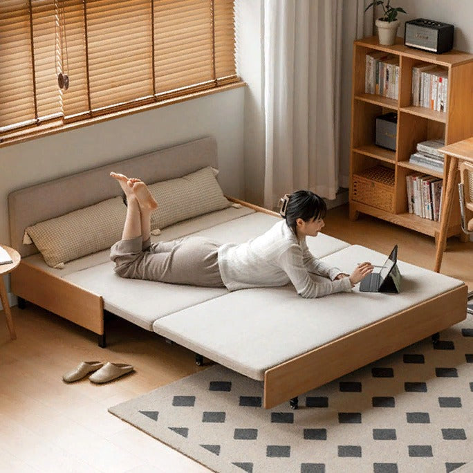 Oak solid wood sofa bed folding sit-sleeping pull-out bed
