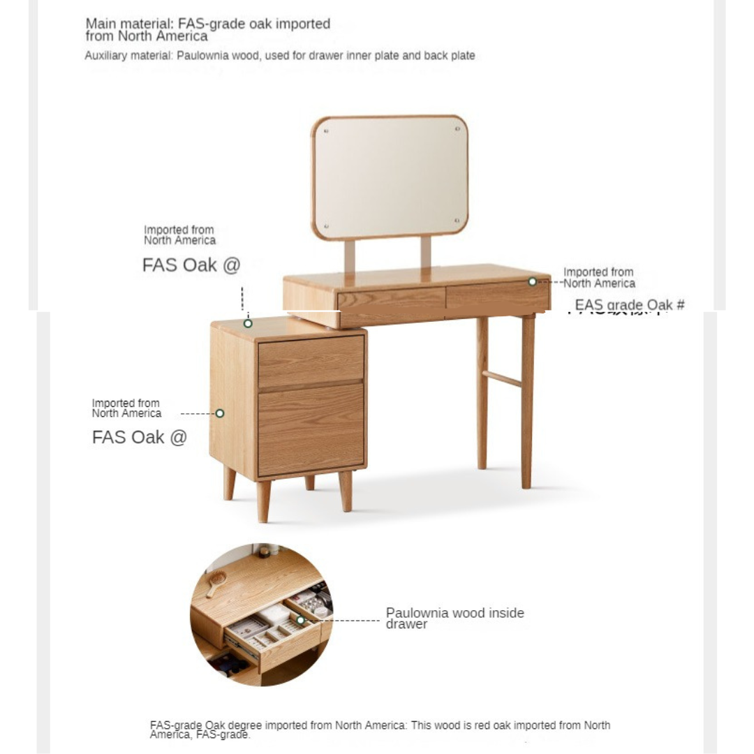 Oak solid wood retractable dressing table modern: