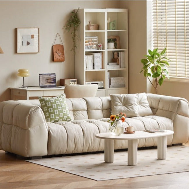 Genuine Leather,Technology cloth sofa cream wind)