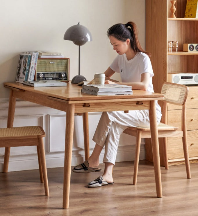 Oak solid wood Retractable dining table large tabletop