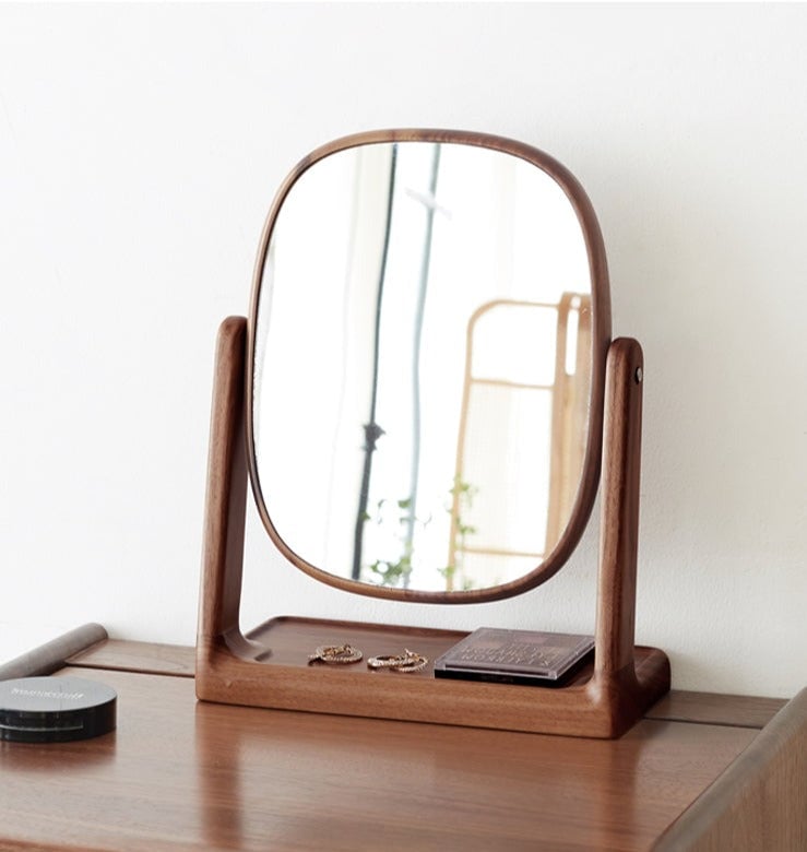 Black walnut solid wood makeup mirror storage box degree rotation*