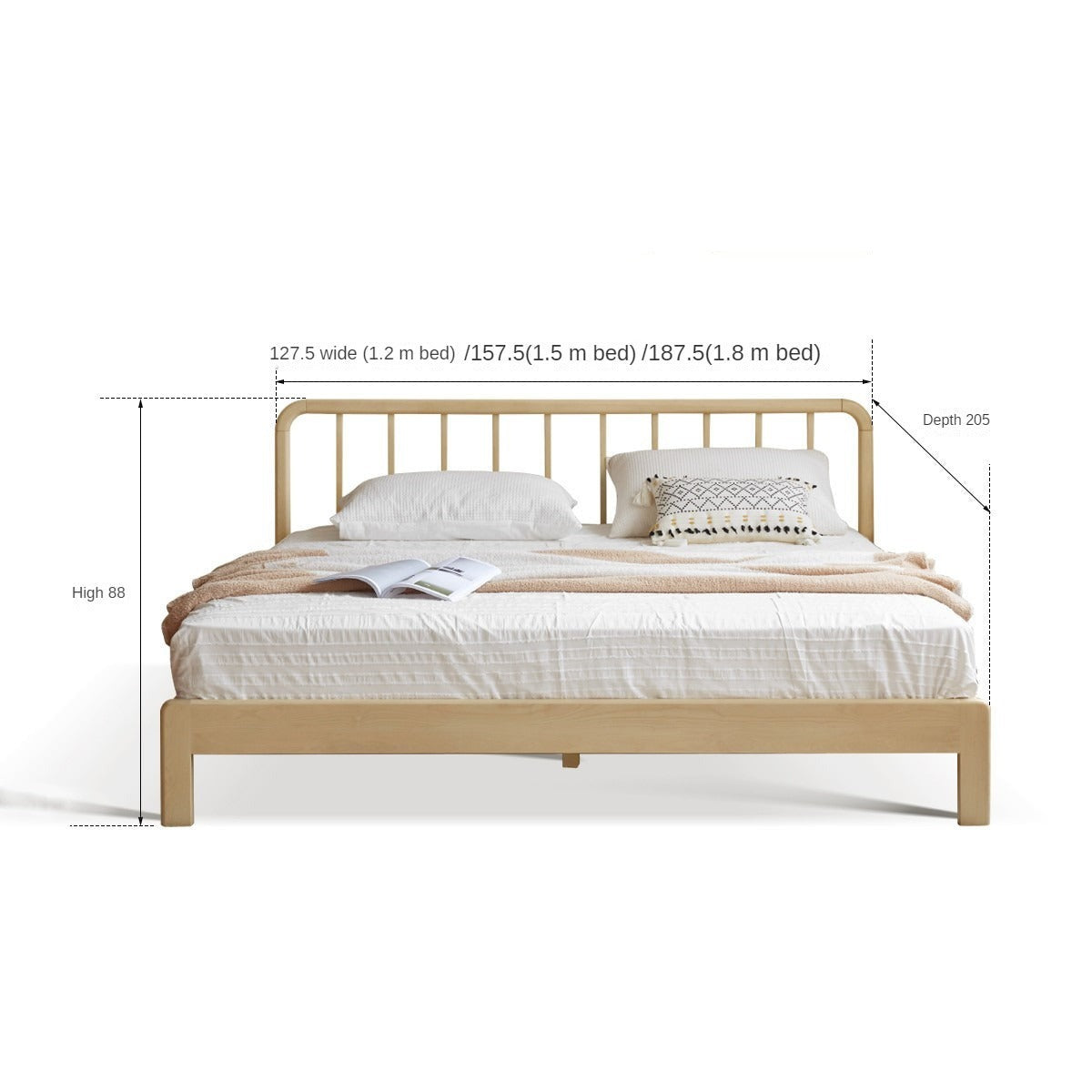 European Beech Solid Wood Bed Modern Simple.