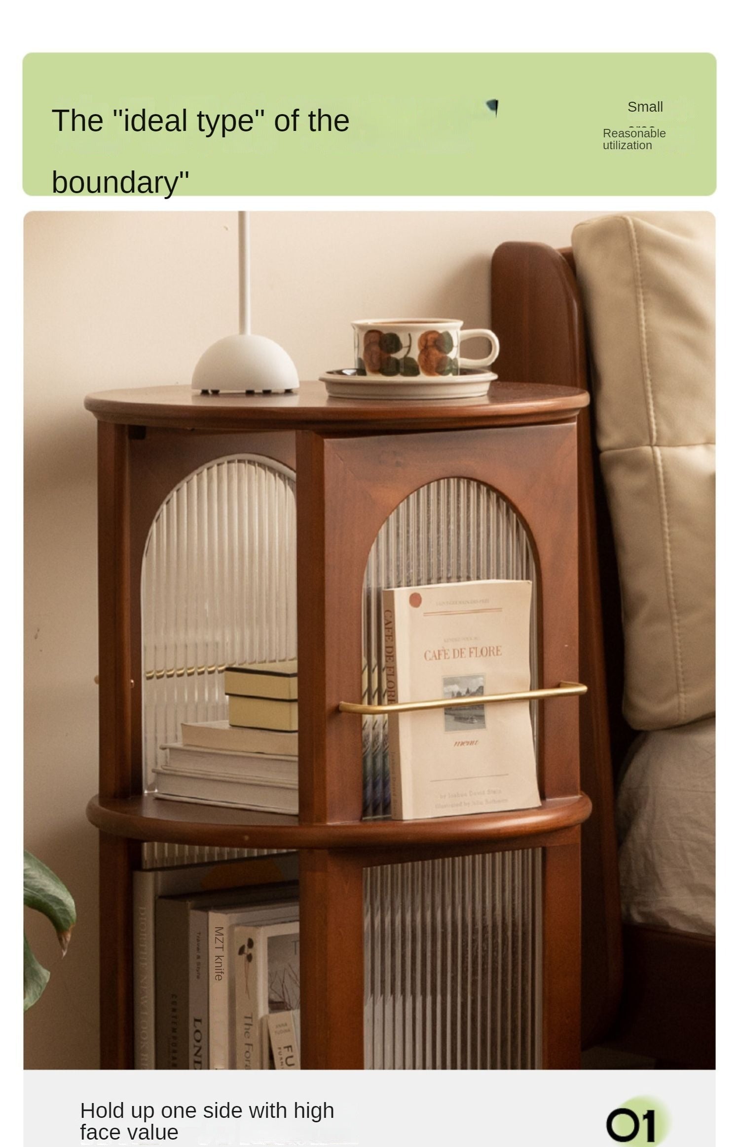 Poplar Solid Wood Side Table, Retro Storage Rack rotated 360°