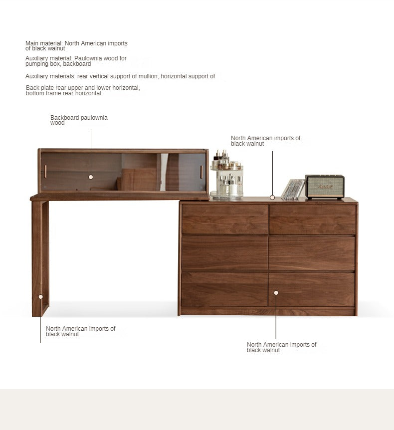 Black Walnut Solid Wood Telescopic Dressing Table