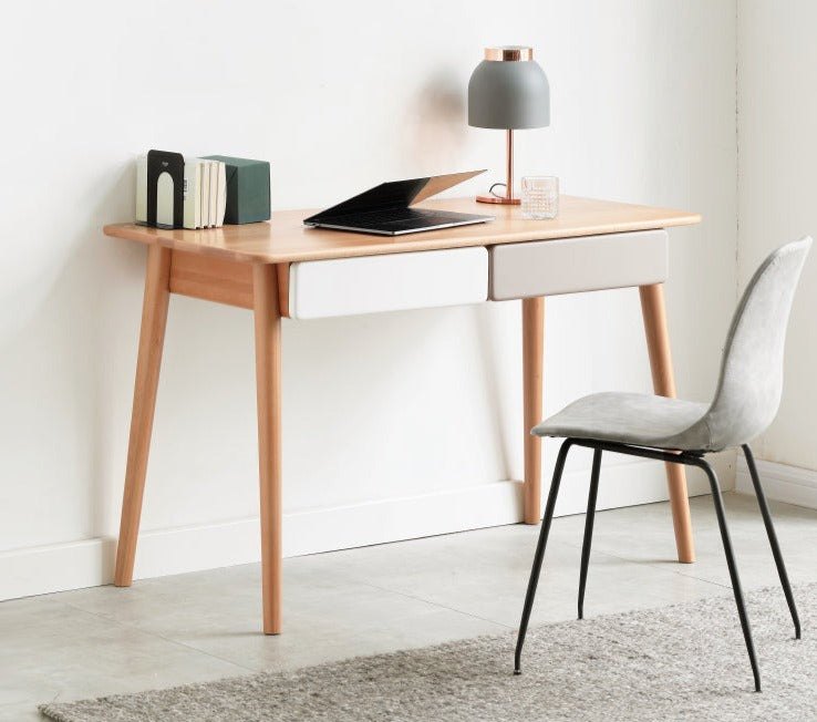 Beech solid wood office desk with drawer
