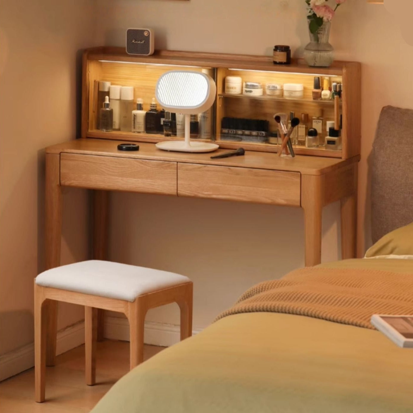 Oak Solid Wood Makeup Table Storage