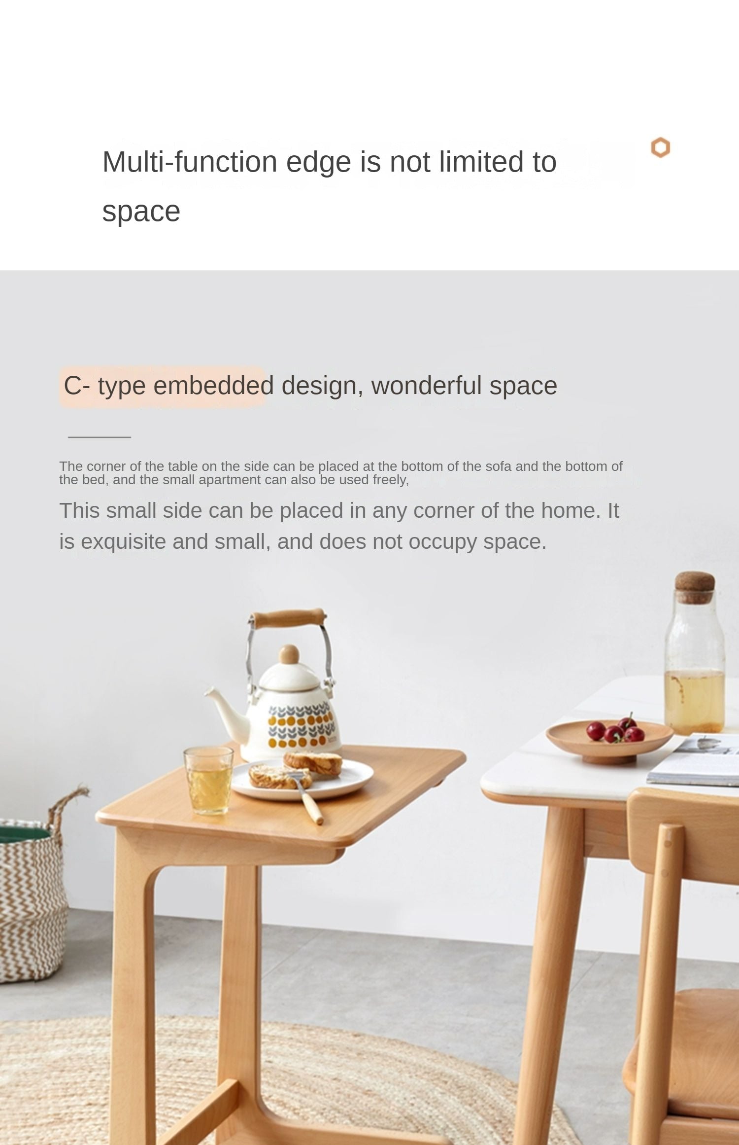 Oak Solid wood C-shaped side table-