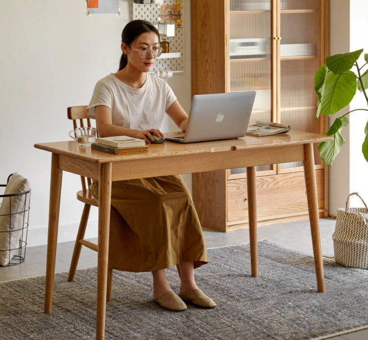 Oak solid wood Office desk spindle-shaped slanted legs: