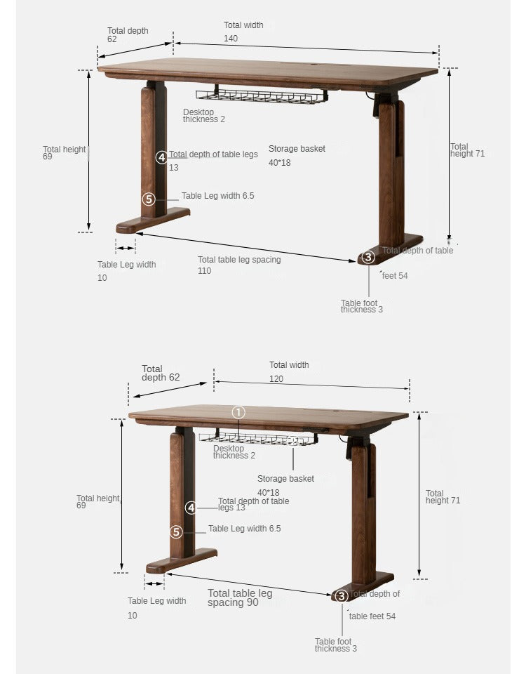 Black Walnut Solid Wood Electric Elevating Desk