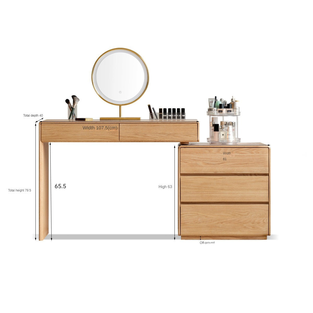 Oak solid wood dressing table storage cabinet retractable: