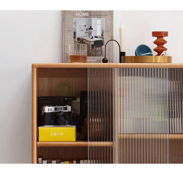 Beech solid wood Sliding Door side cabinet-