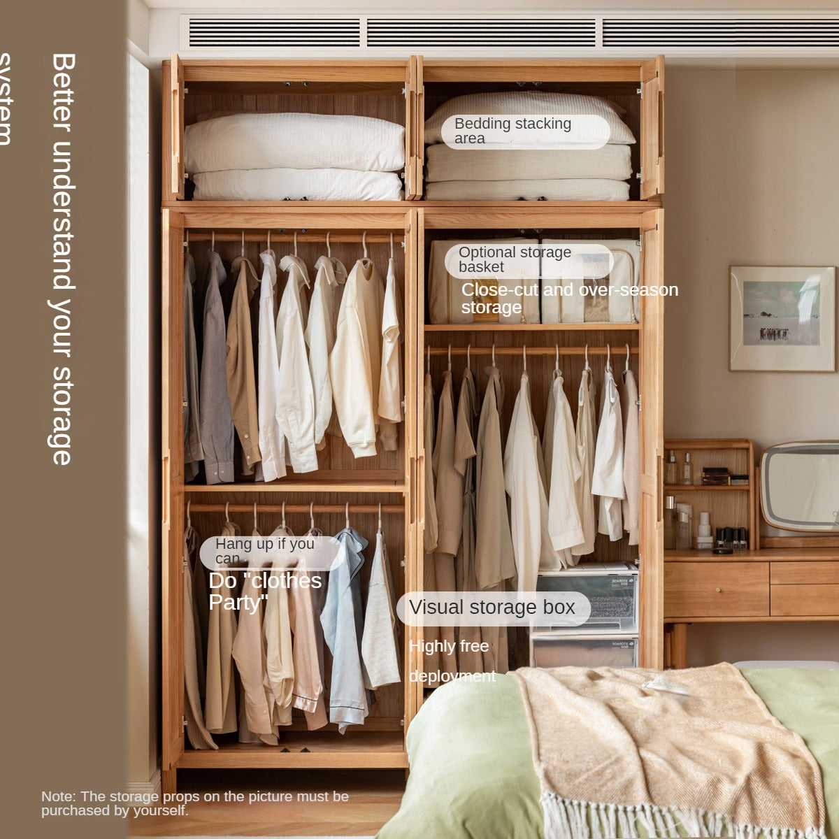 Oak solid wood combined Wardrobe: