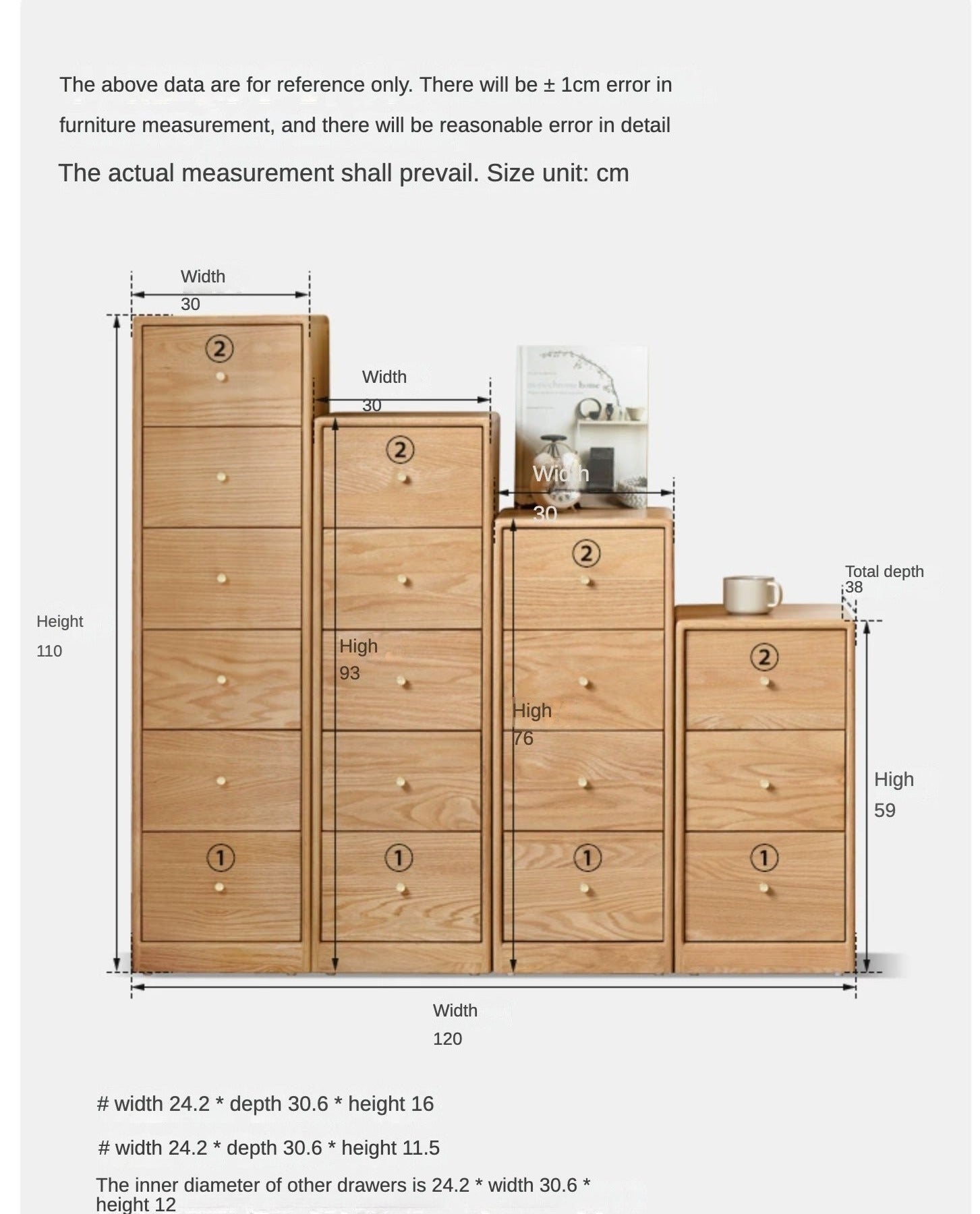 Oak, Beech solid wood side cabinet, multi-functional storage: