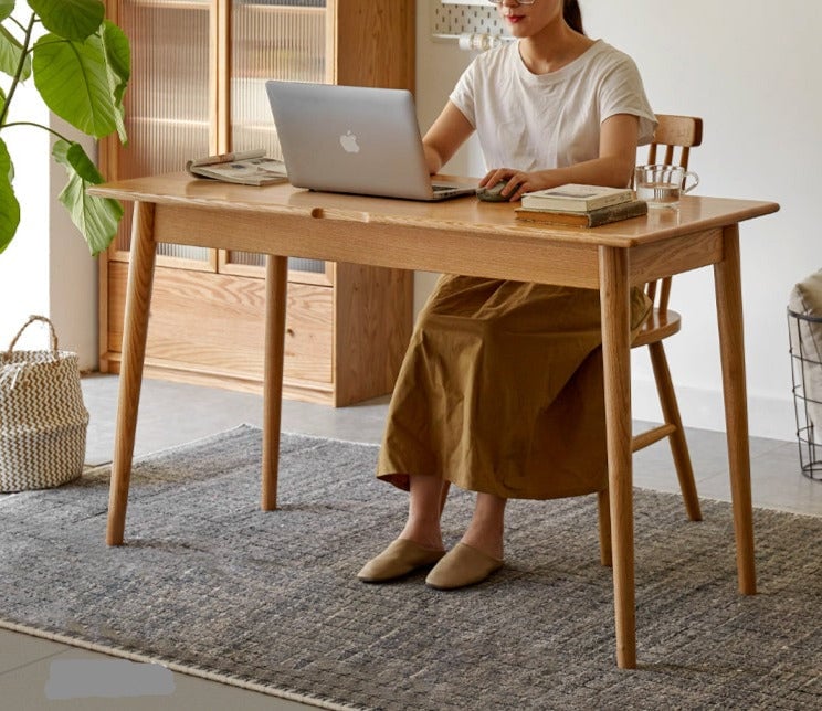 Oak solid wood Office desk spindle-shaped slanted legs: