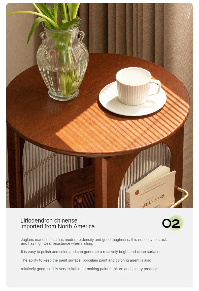 Poplar Solid Wood Side Table, Retro Storage Rack rotated 360°