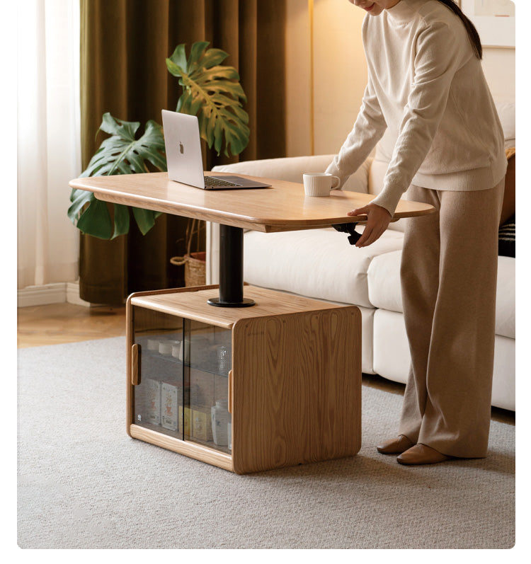 Oak Solid Wood Elevating folding Storage lifting coffee Table
