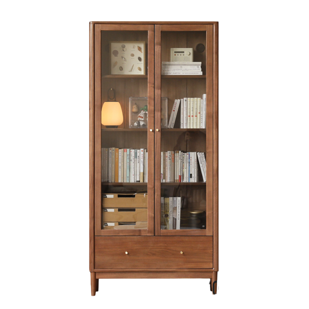 Black walnut solid wood bookcase whole wall free combination bookshelf