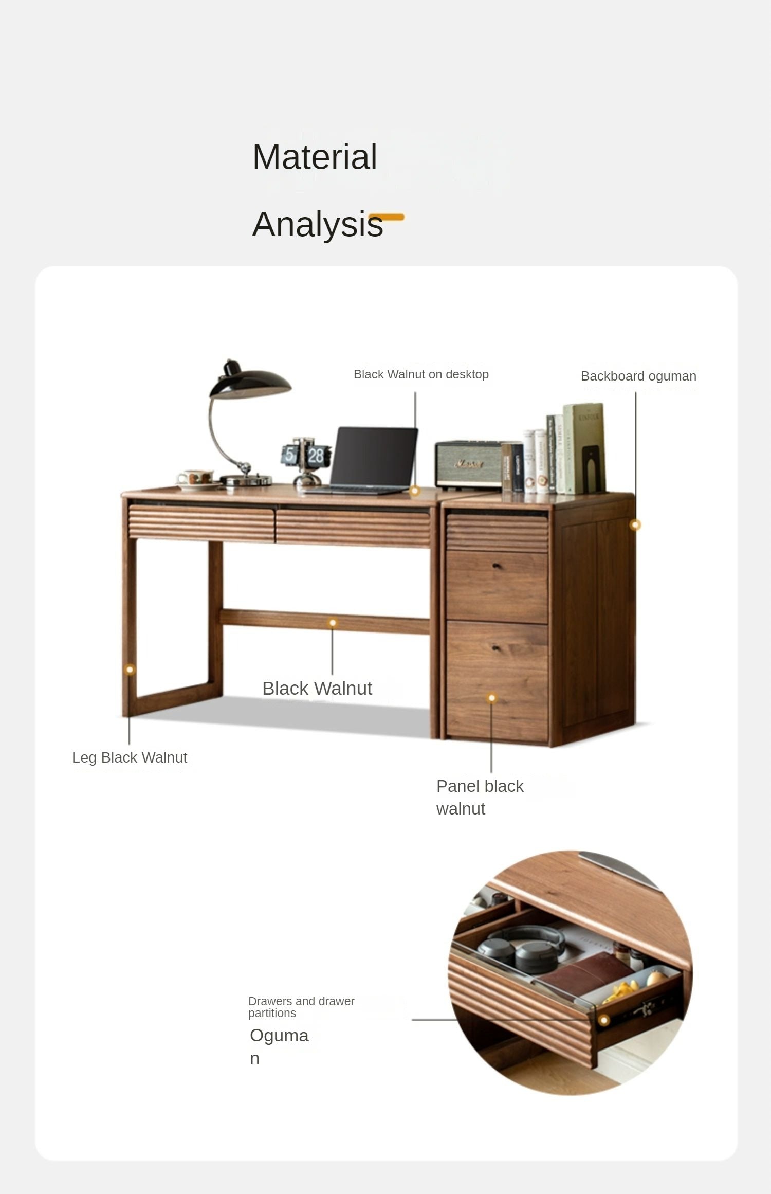 Black Walnut Solid wood desk Nordic with cabinet long table