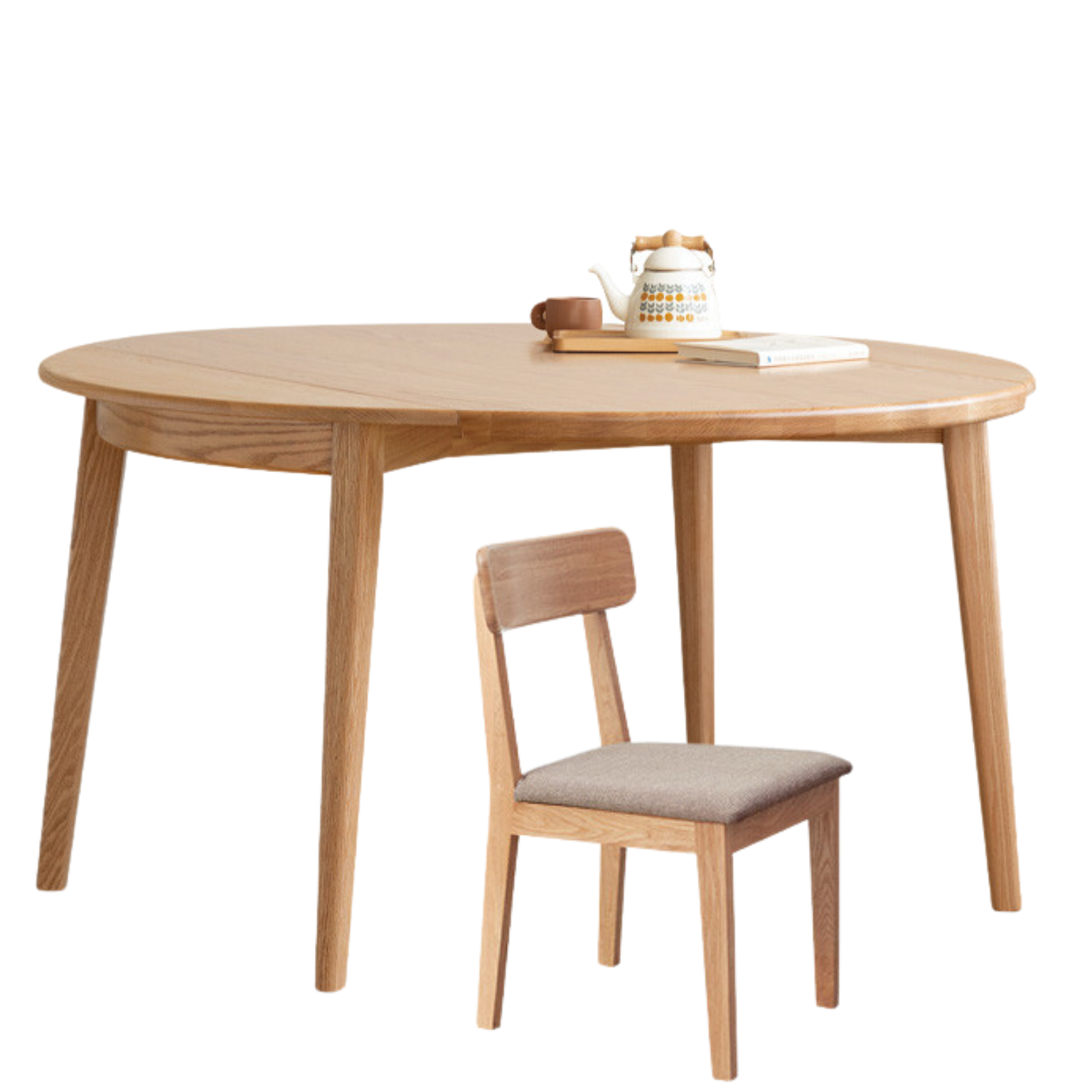 Oak solid wood folding round dining table
