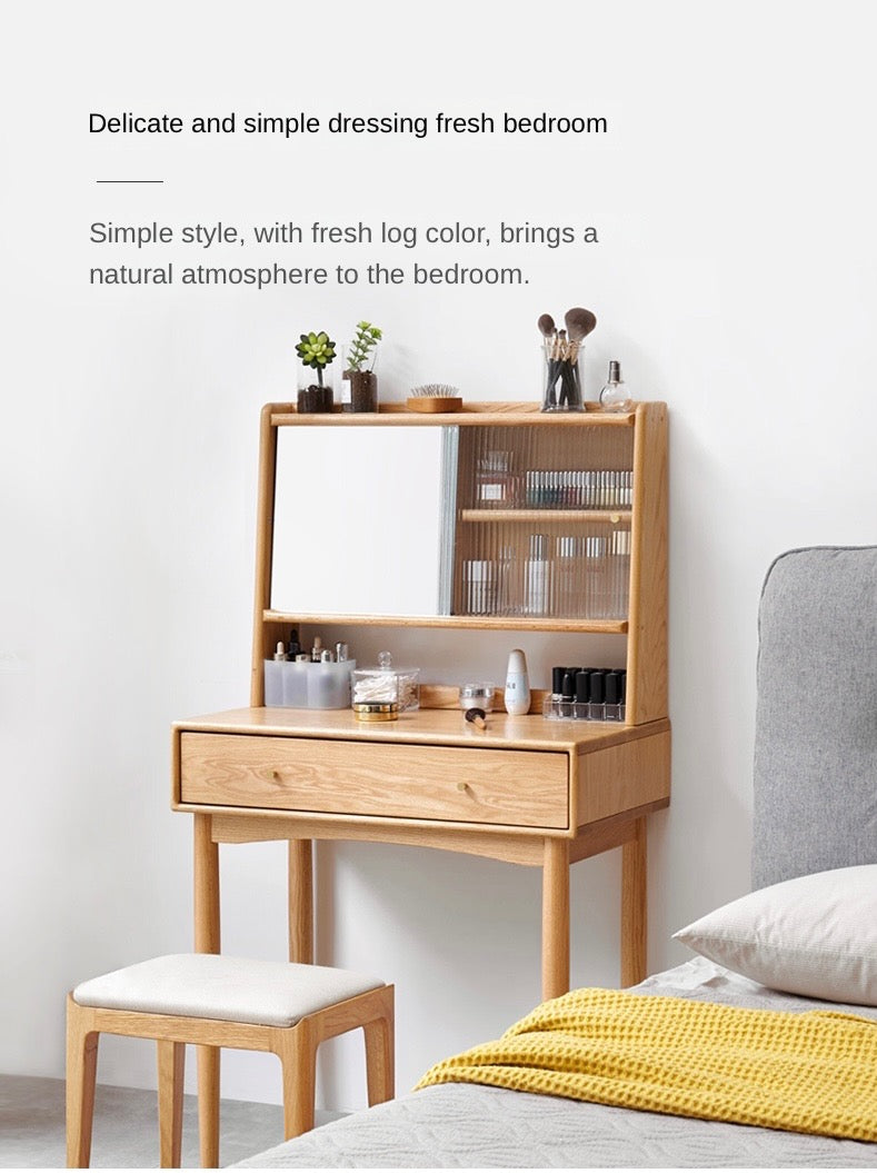 Oak solid wood Dressing table Hidden makeup mirror:
