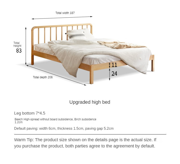 European Beech Solid Wood Bed Modern Simple.