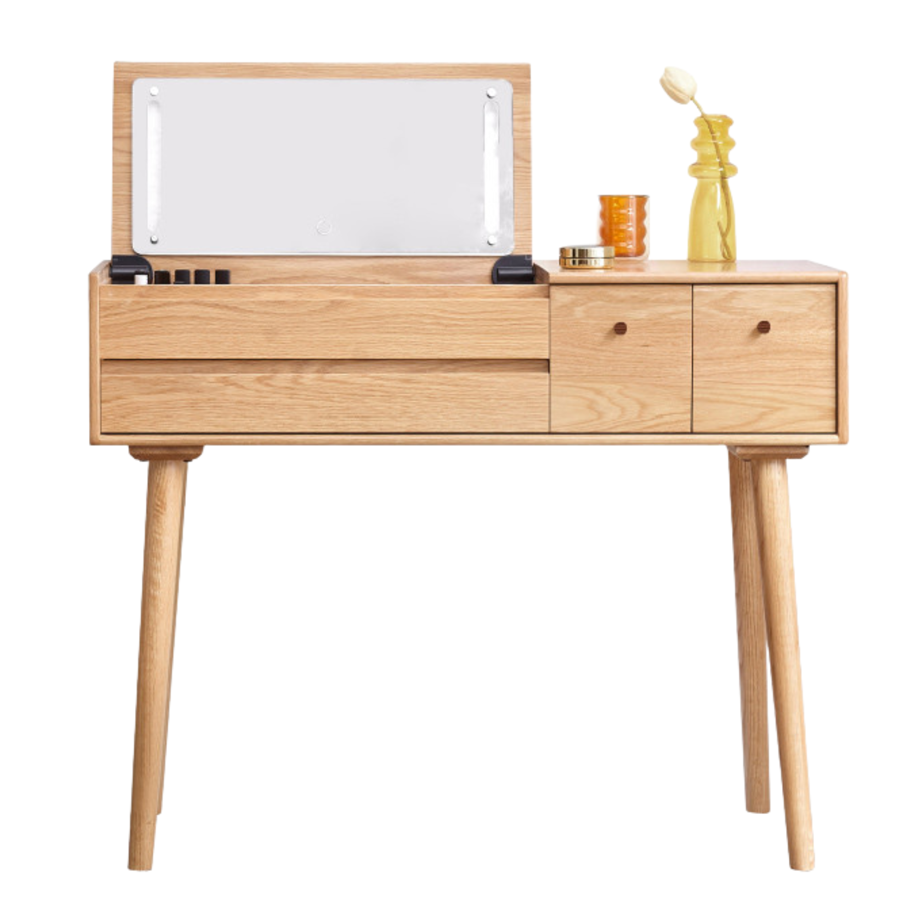 Oak solid wood Dressing table Mirror LED touch light: