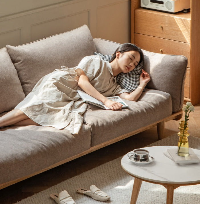 Cherry wood Sofa genuine Leather, Fabric