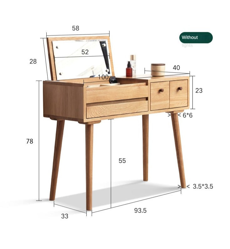 Oak solid wood Dressing table Mirror LED touch light: