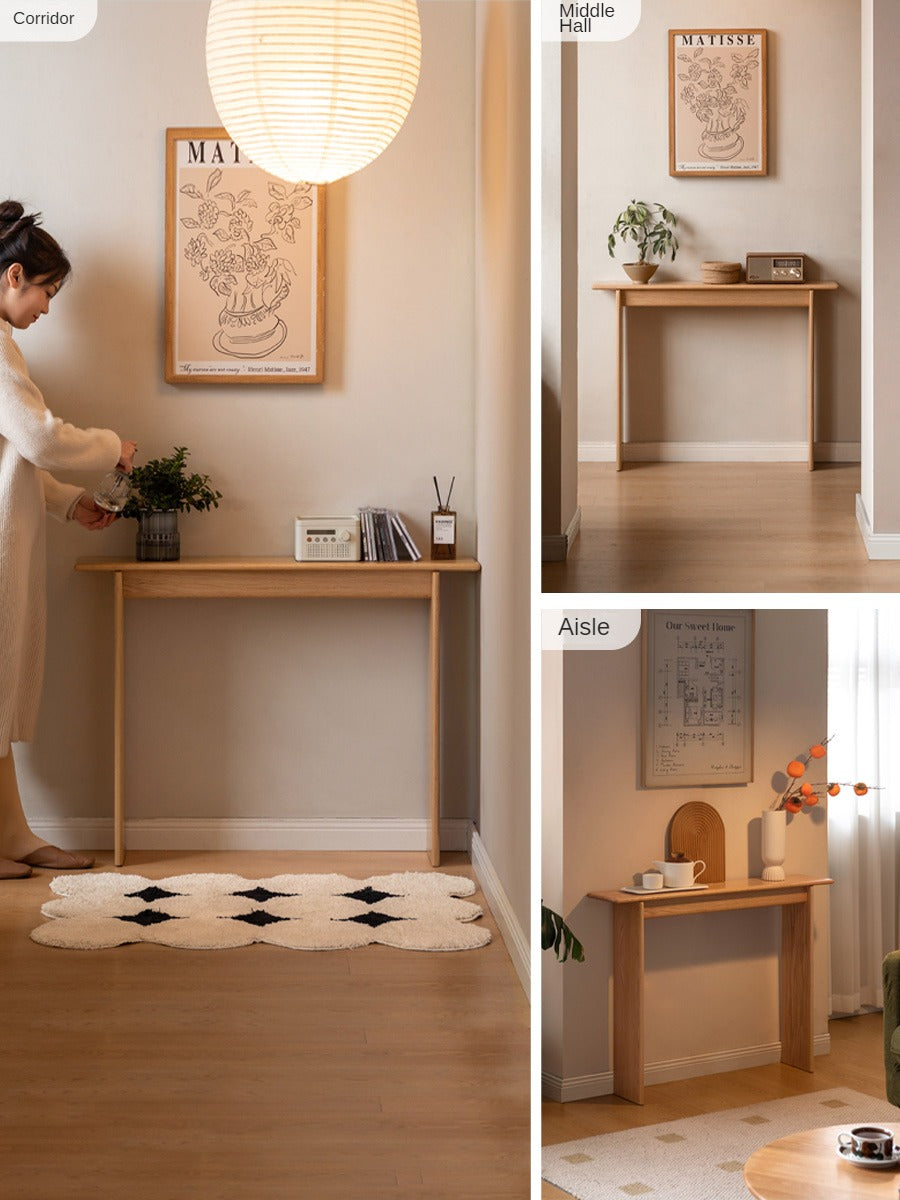 Oak solid wood entrance table corridor wall strip case ultra-narrow table:
