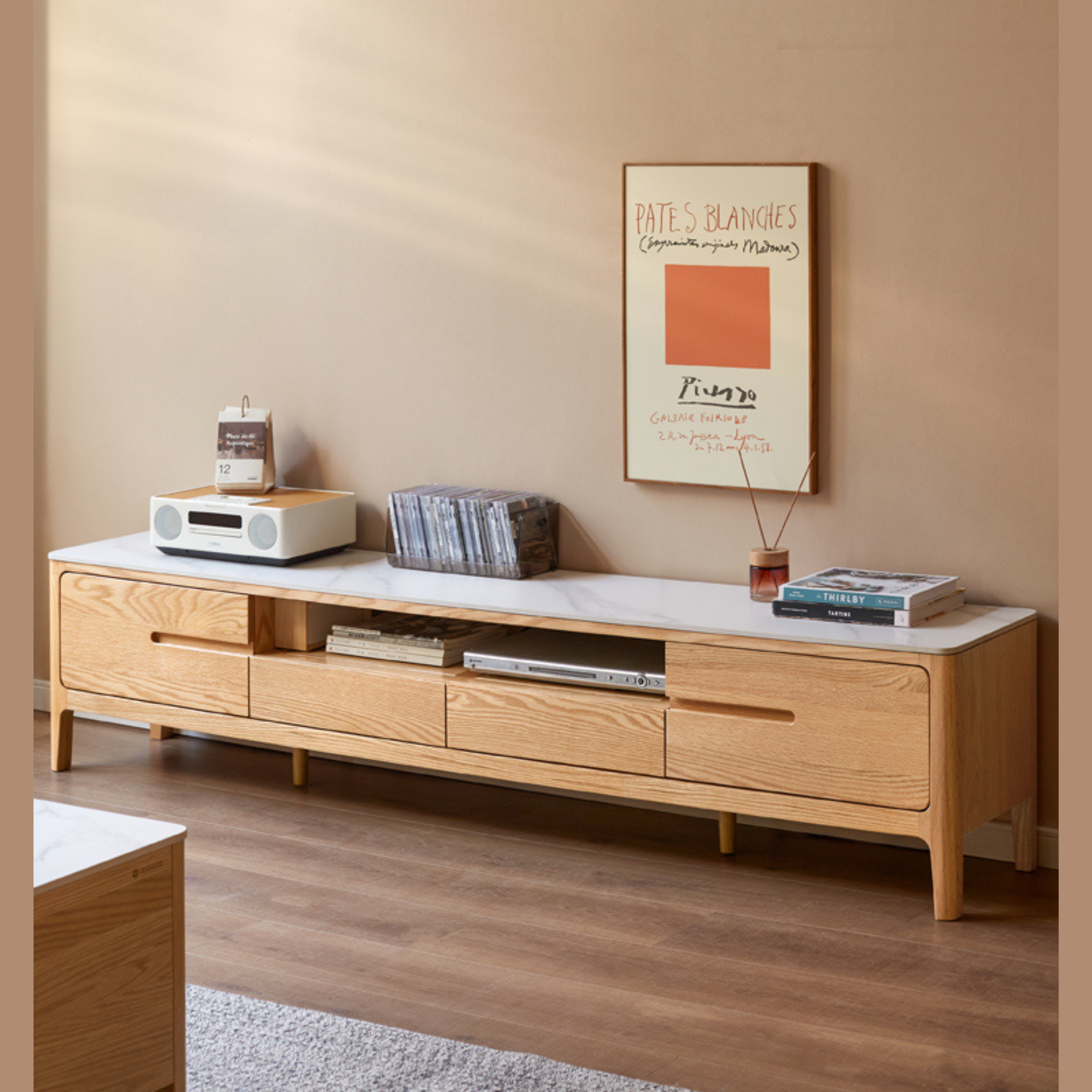 Oak solid wood TV stand slate top=