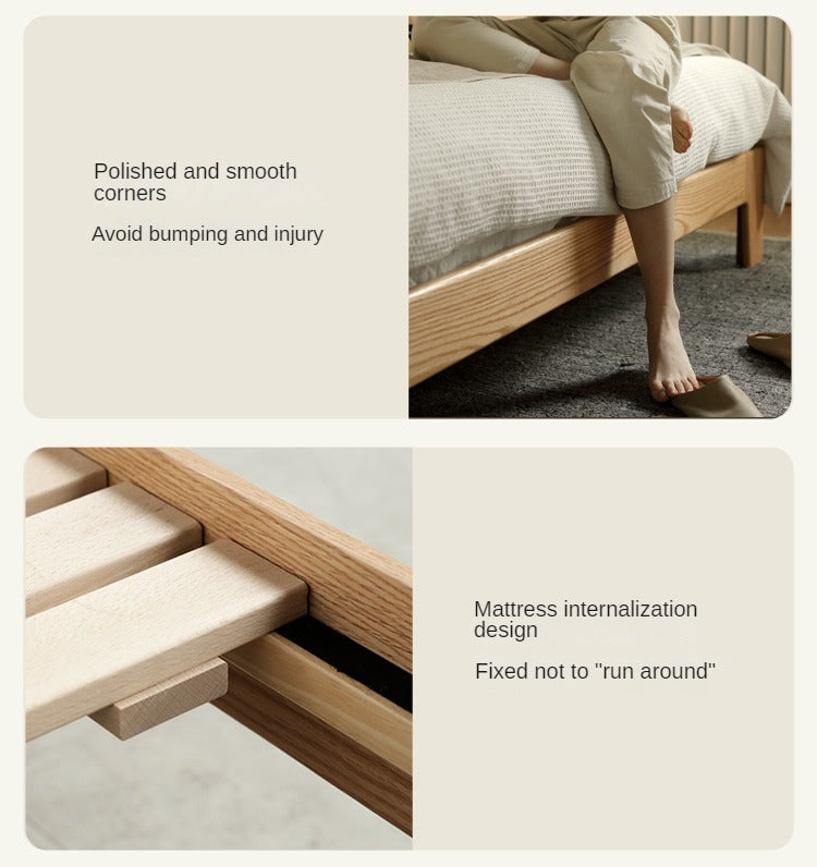 Oak, Beech solid wood bed with light and bookshelf.