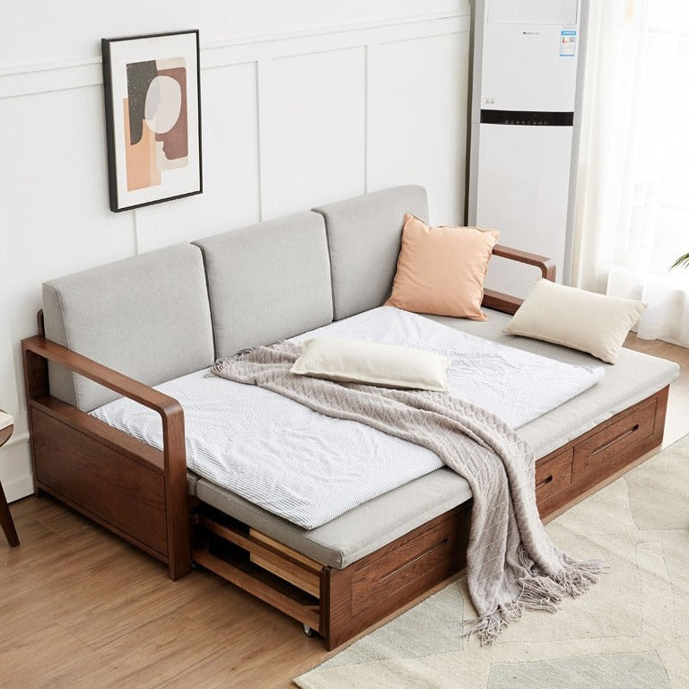 Oak solid wood sofa bed new style foldable storage sofa retractable bed