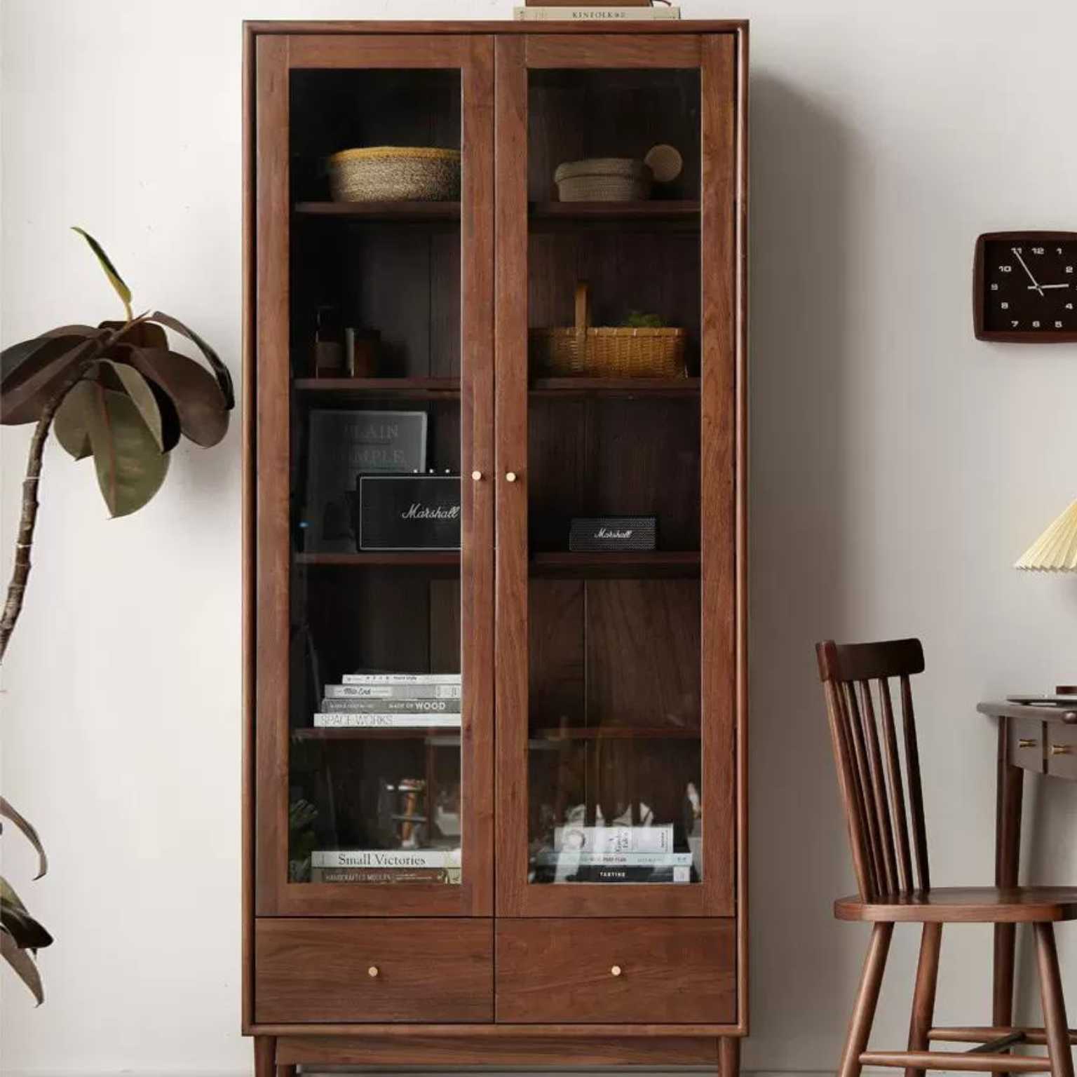 Black walnut solid wood luxurious bookcase, glass door