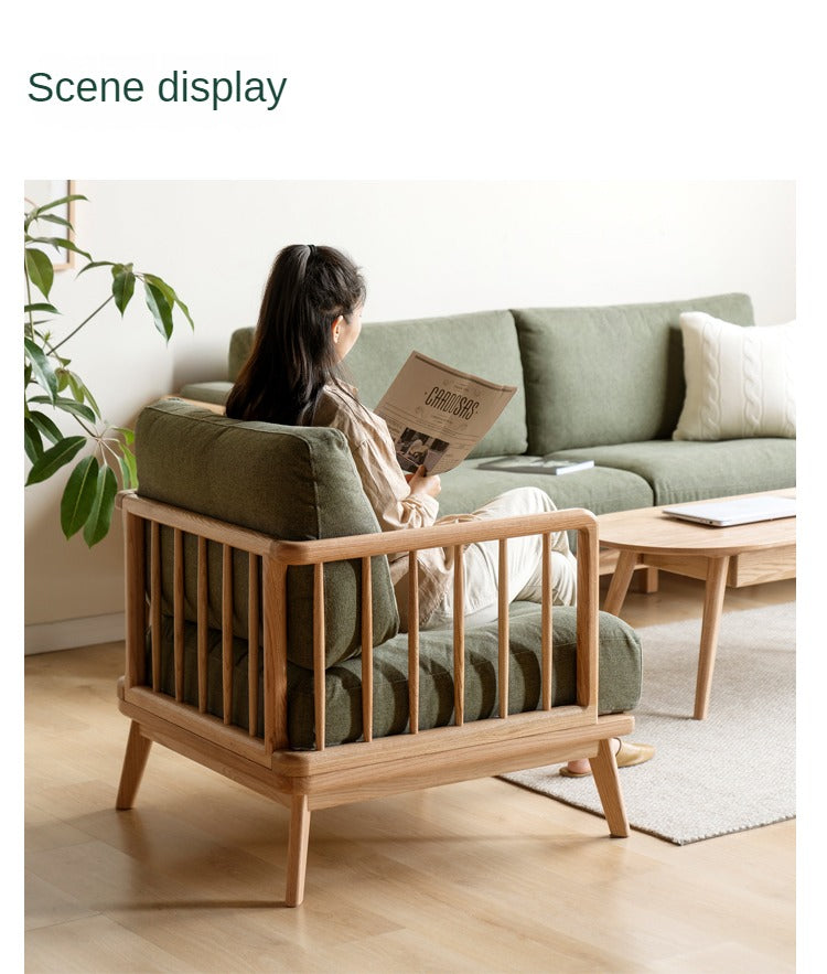 Oak Solid Wood Fabric Sofa)