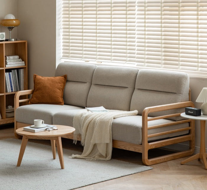Oak Solid Wood Fabric Sofa)