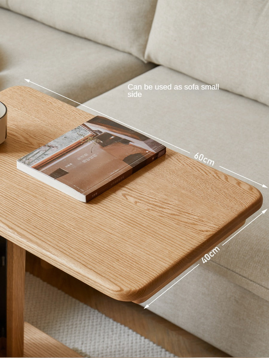 Oak solid wood movable liftable foldable side table