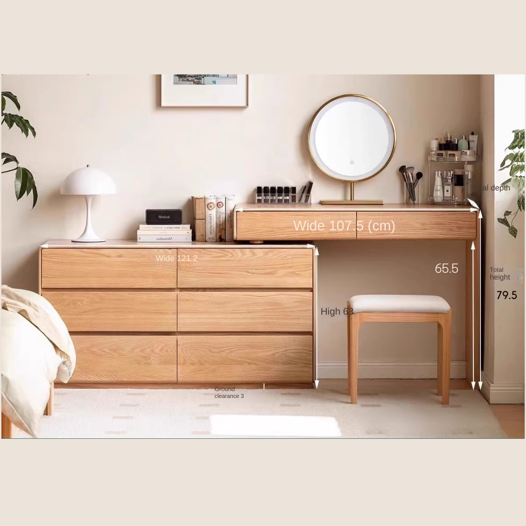 Oak solid wood dressing table storage cabinet retractable: