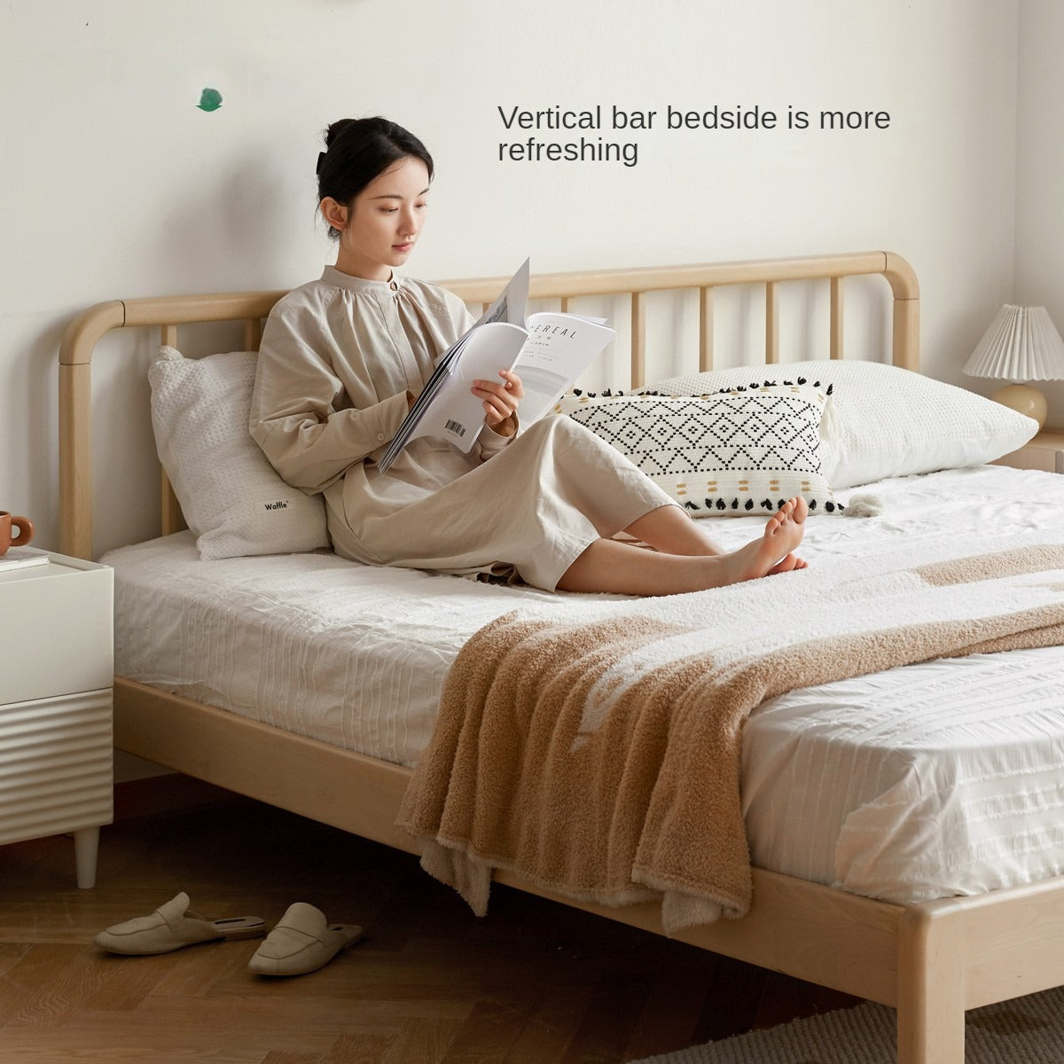 European Beech Solid Wood Bed Modern Simple.