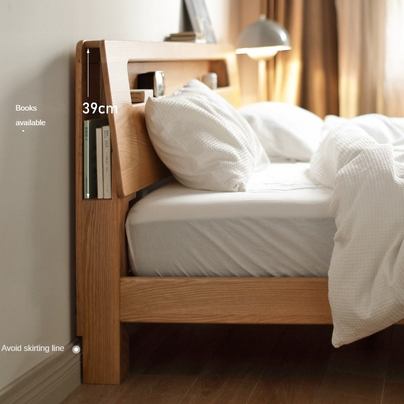 Oak, Beech solid wood bed with light and bookshelf.